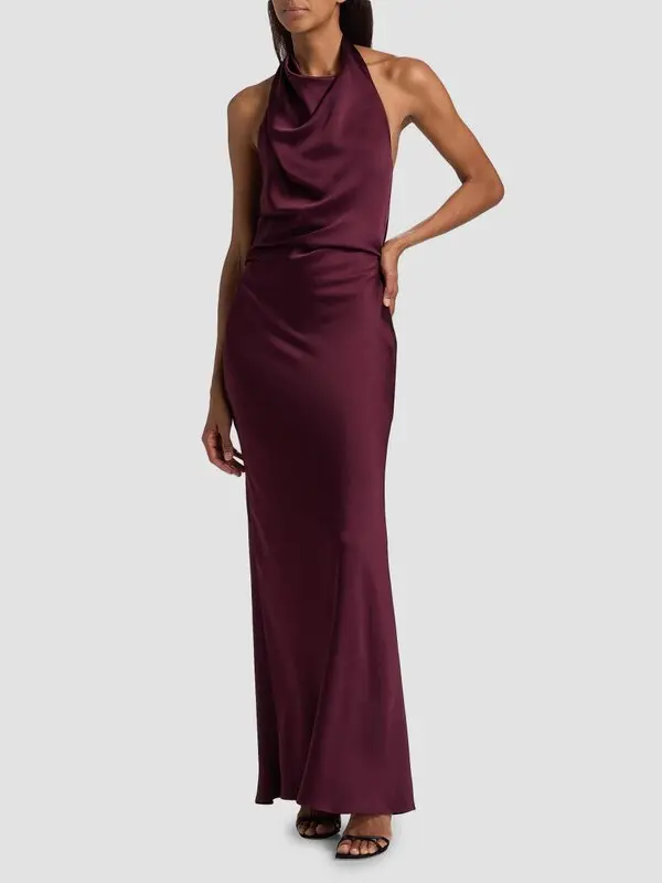 Simkhai Reannon Draped Satin Halter Gown