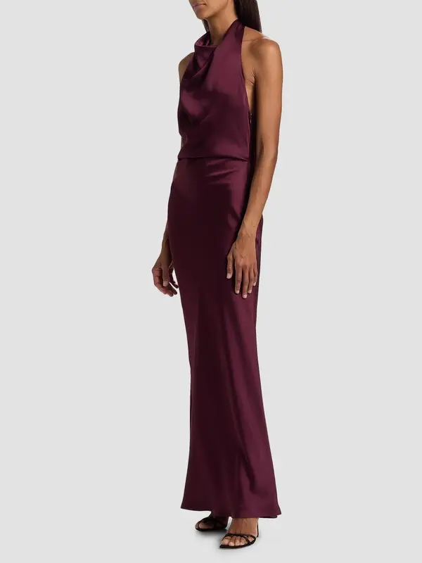 Simkhai Reannon Draped Satin Halter Gown - Fig