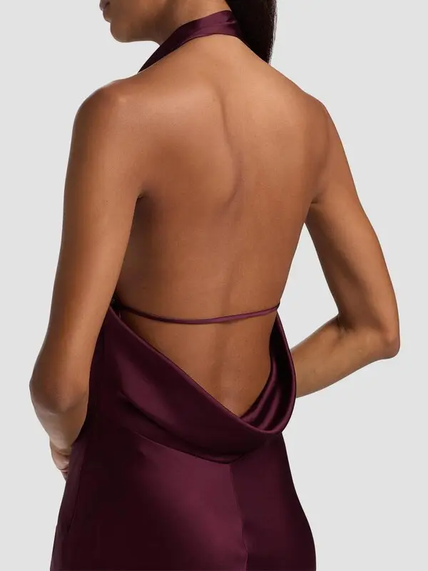 Simkhai Reannon Draped Satin Halter Gown - Fig