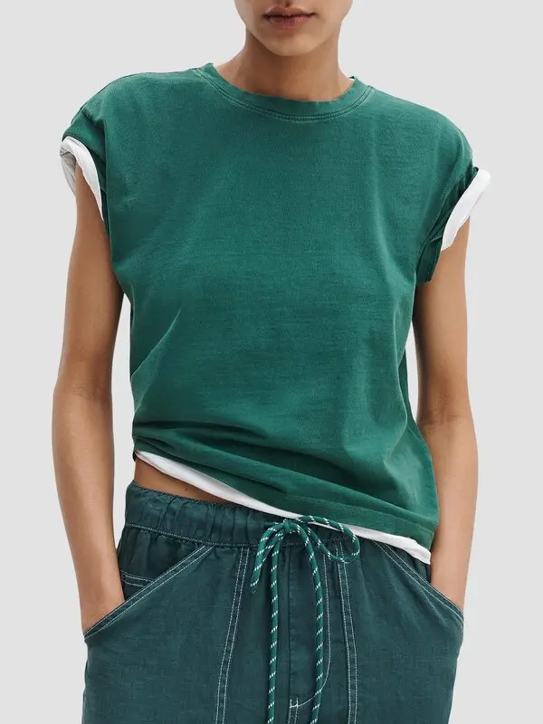 Rag & Bone Kelly Distressed Washed Boxy T-shirt - Forest