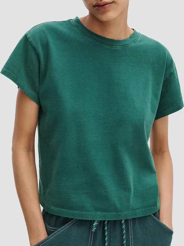 Rag & Bone Kelly Distressed Washed Boxy T-shirt - Forest