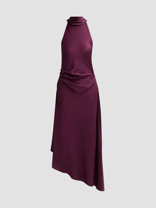 Simkhai Monica Asymmetric Satin Midi Dress - Fig