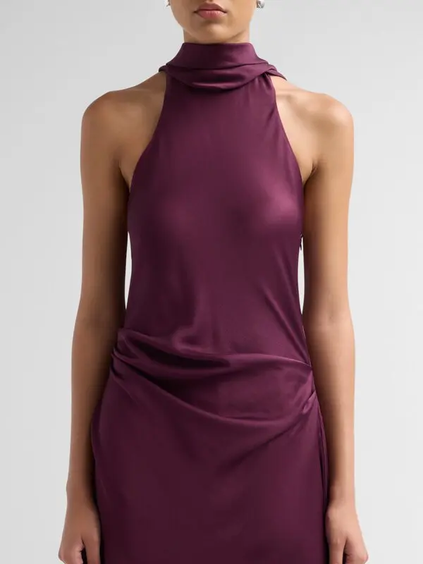 Simkhai Monica Asymmetric Satin Midi Dress - Fig