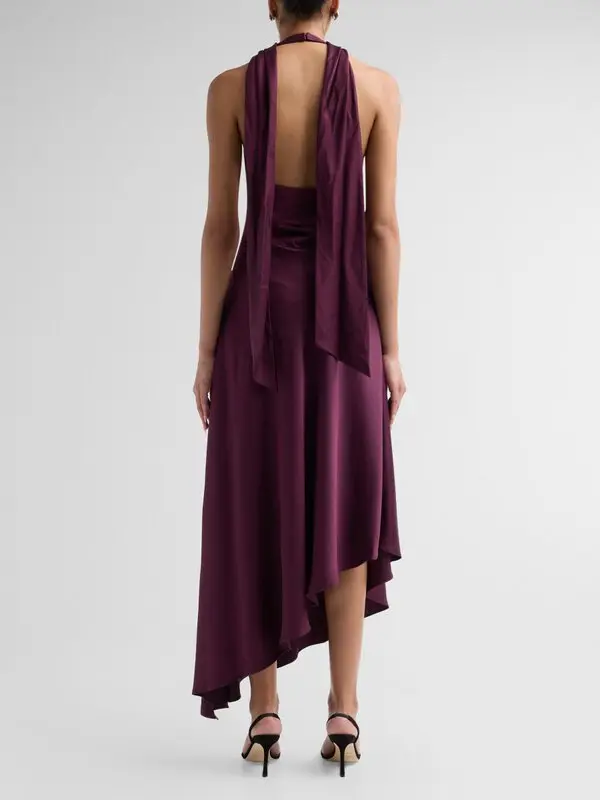 Simkhai Monica Asymmetric Satin Midi Dress - Fig