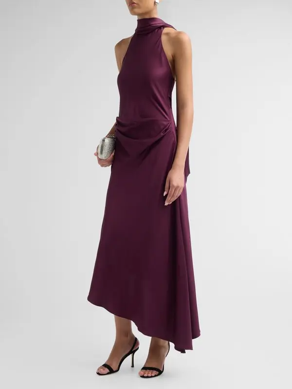 Simkhai Monica Asymmetric Satin Midi Dress - Fig