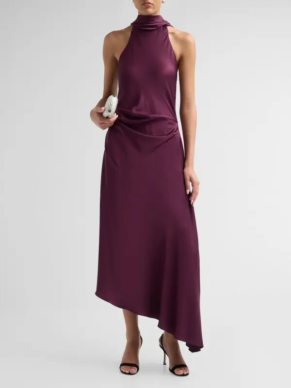 Simkhai Monica Asymmetric Satin Midi Dress - Fig