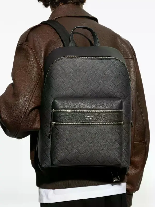 FERRAGAMO Monogram-print Backpack - Black