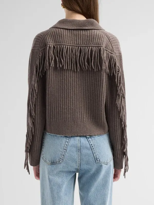 Simkhai Natalia Rib-knit Fringe Sweater - Mushroom Melange