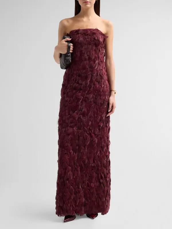 Simkhai Malvina Feather Strapless Gown