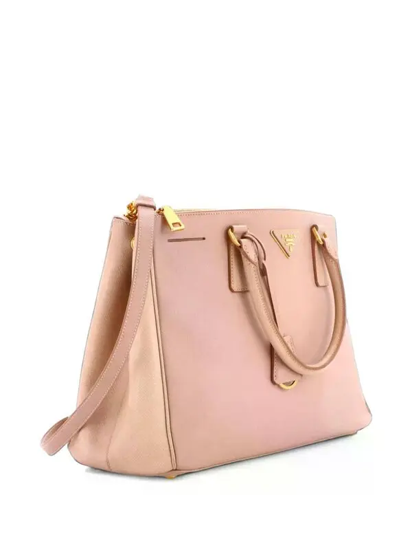 Prada Double Zip Lux Saffiano Leather Medium Tote Bag - Neutrals