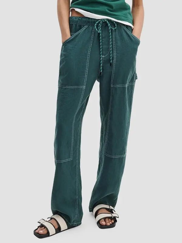 Rag & Bone Atlas Linen Straight-leg Drawstring Pants - Forest