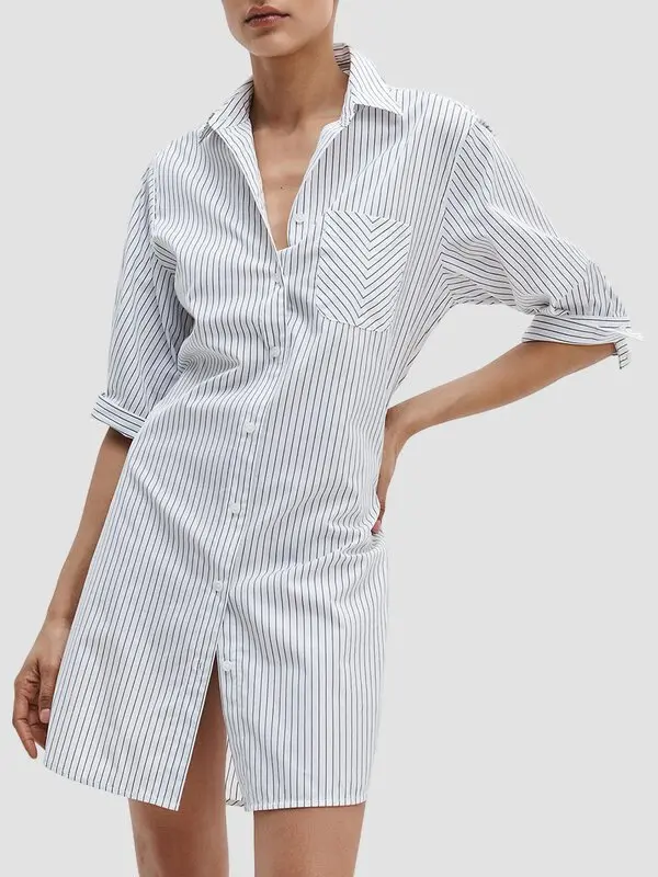Rag & Bone Lucia Striped Cotton Mini-shirtdress - Navy Stripe