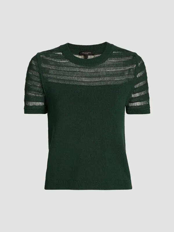 Rag & Bone Britt Pointelle Short-sleeve Knit Top - Forest