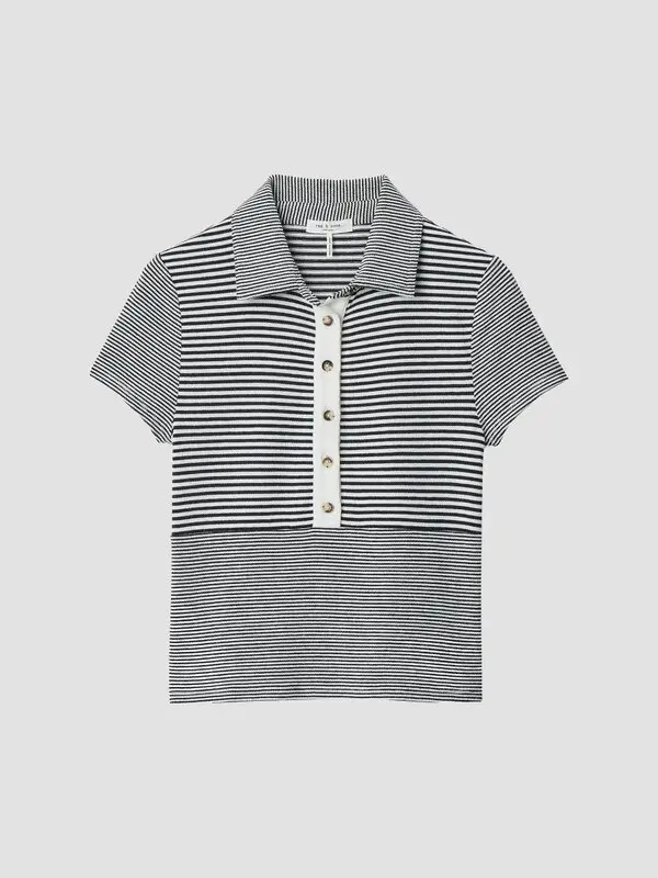 Rag & Bone The Knit Striped Polo Shirt - Ivory Multi