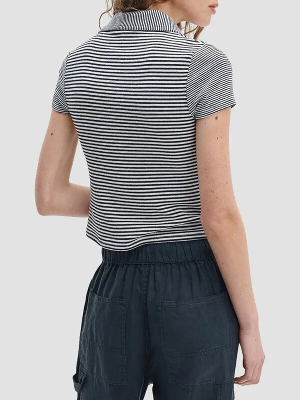 Rag & Bone The Knit Striped Polo Shirt - Ivory Multi