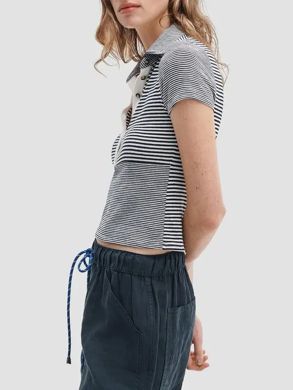 Rag & Bone The Knit Striped Polo Shirt - Ivory Multi