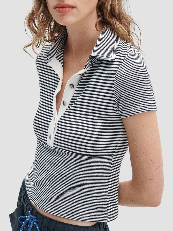 Rag & Bone The Knit Striped Polo Shirt - Ivory Multi