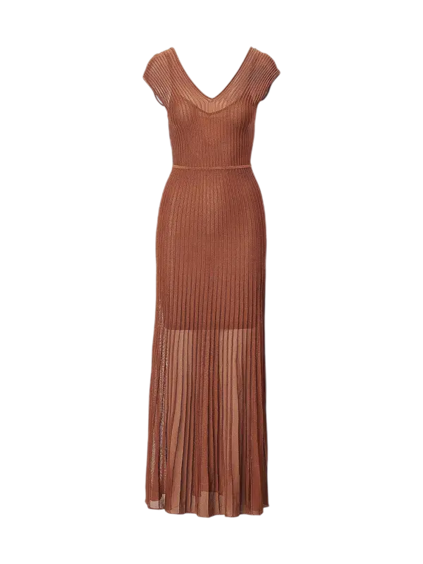 Rag & Bone Aubrey Metallic Rib-knit Maxi Dress - Rust