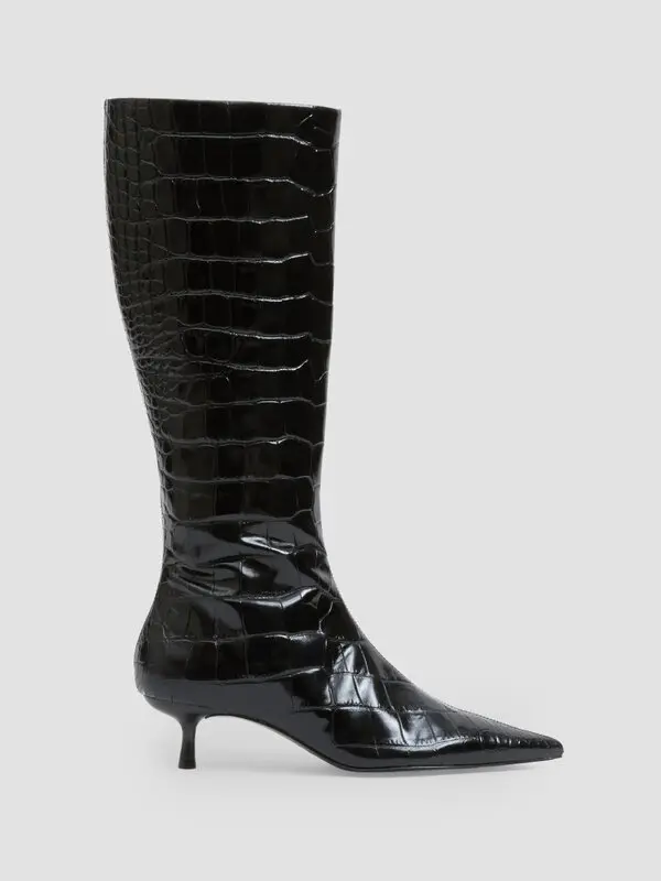 Simkhai Janine Croc-embossed Leather Knee-high Boots - Black