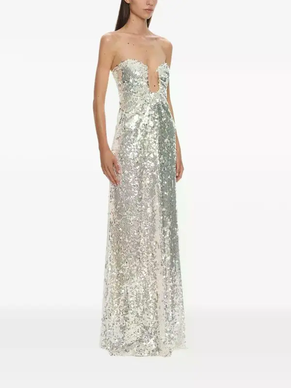 Christopher Esber Opaline Arced Palm Sequinned Strapless Maxi Dress
