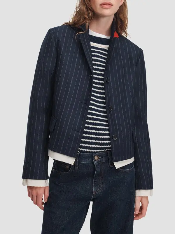 Rag & Bone Lawrence Pinstripe Crop Blazer - Navy Multi