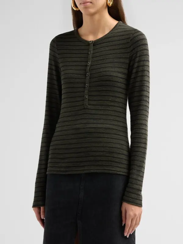 Rag & Bone The Knit Striped Henley - Olive Multi