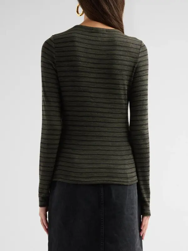 Rag & Bone The Knit Striped Henley - Olive Multi