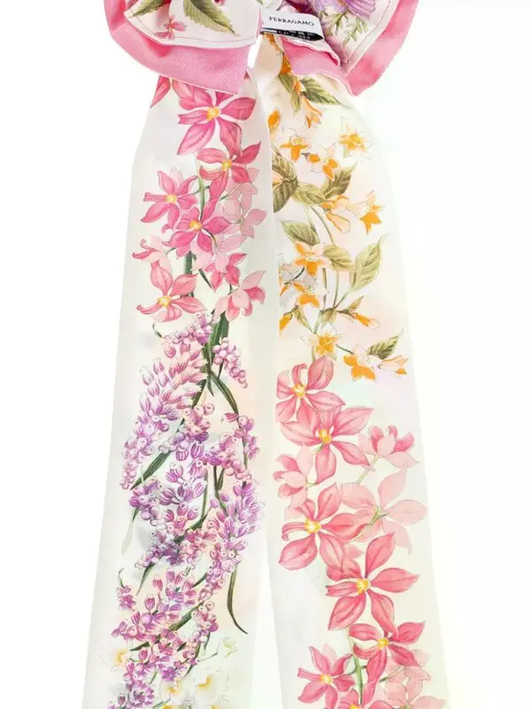 FERRAGAMO Spring-print Silk Scrunchie With Mini Bandeau - Neutrals