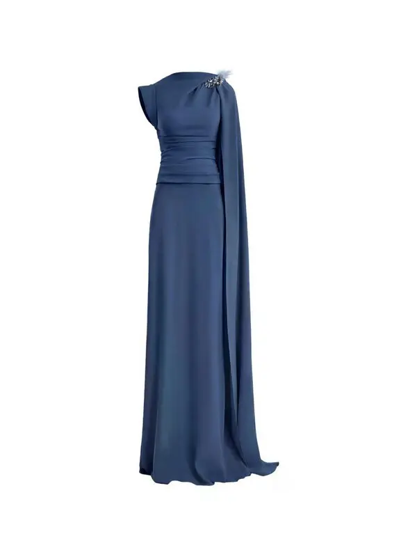 GEMY MAALOUF Feather-embellished Draped-detail Dress - Blue