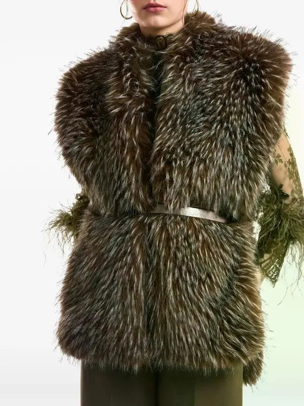 GEMY MAALOUF Belted Faux-fur Gilet