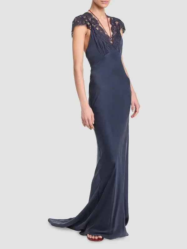 TWP Floral Laced Silk-blend Column Gown