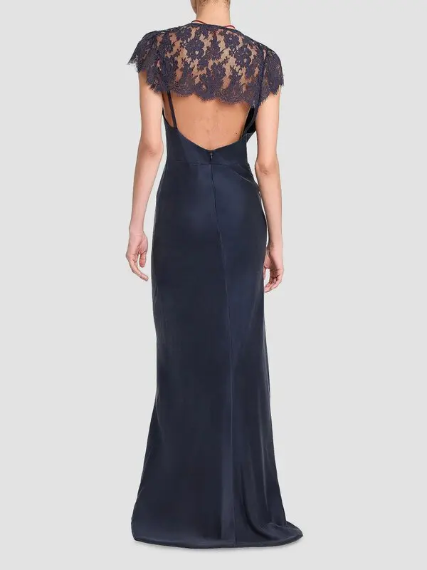TWP Floral Laced Silk-blend Column Gown