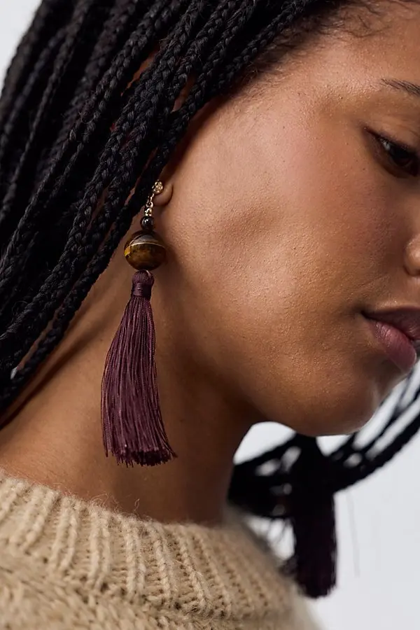 Free People Pip Semiprecious Tassel Earrings - Chocolate/amazon