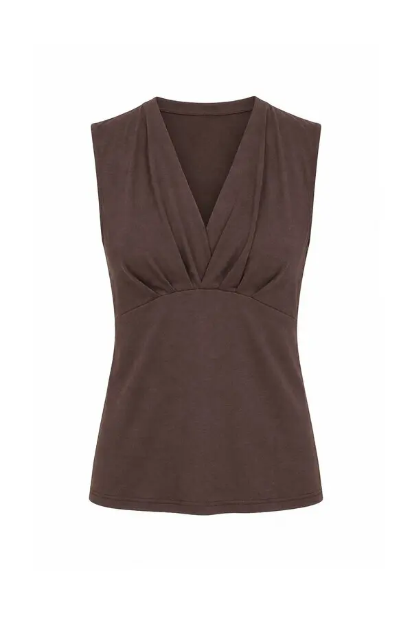 CONQUISTA Contoured Drape Sleeveless Top