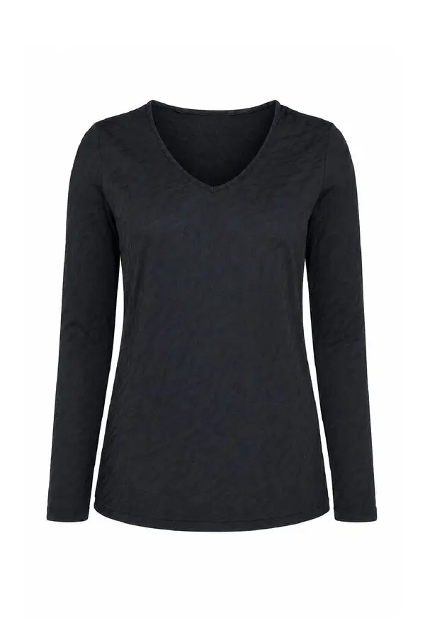 CONQUISTA Textured V-neck Long Sleeve Top