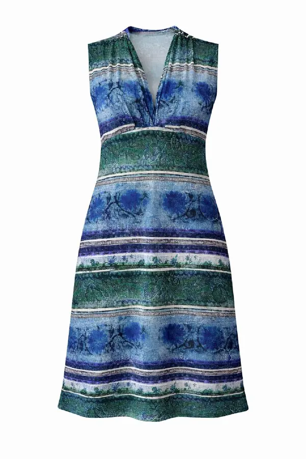 CONQUISTA Border Print Sleeveless V-neck Dress