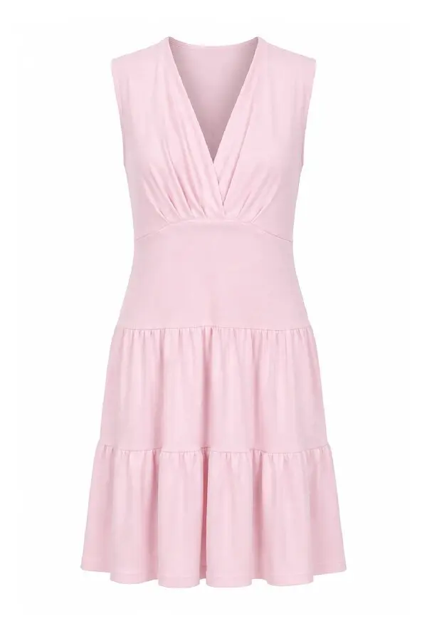 CONQUISTA Blush Tiered V-neck Dress - Pink