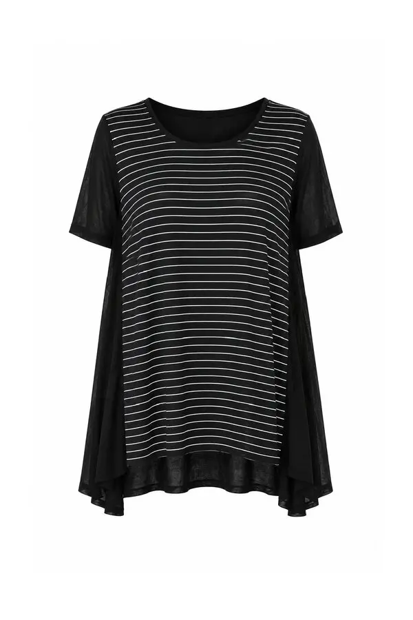 CONQUISTA Striped Asymmetric Tunic Top