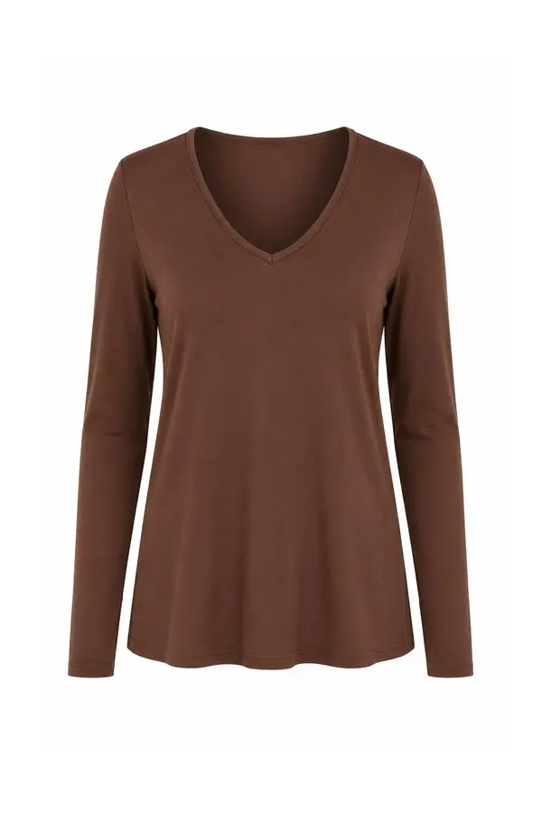 CONQUISTA Chocolate Long-sleeve V-neck Top