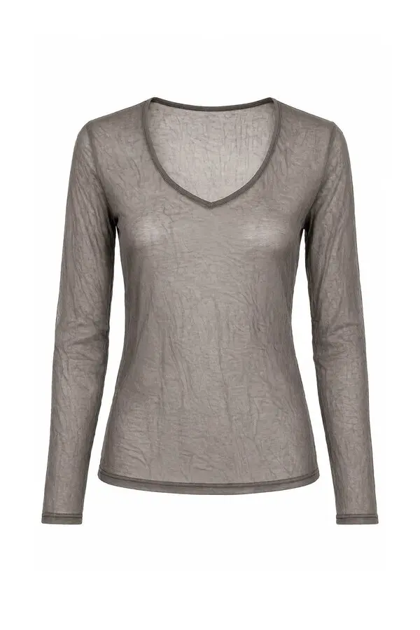 CONQUISTA Crinkle Texture V-neck Top
