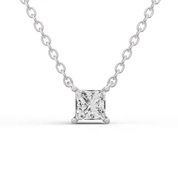 SEREIA OFFICIAL 14k Gold 0.75 Ct Lab Grown Princess Shape Diamond Pendant White Gold - Silver