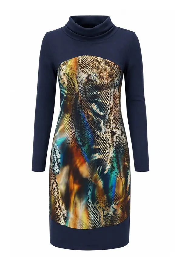 CONQUISTA Cowl-neck Printed Panel Dress