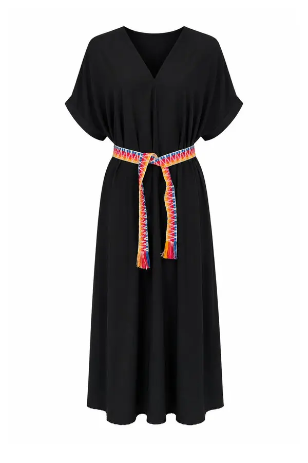 CONQUISTA Contrast Belt Midi Dress