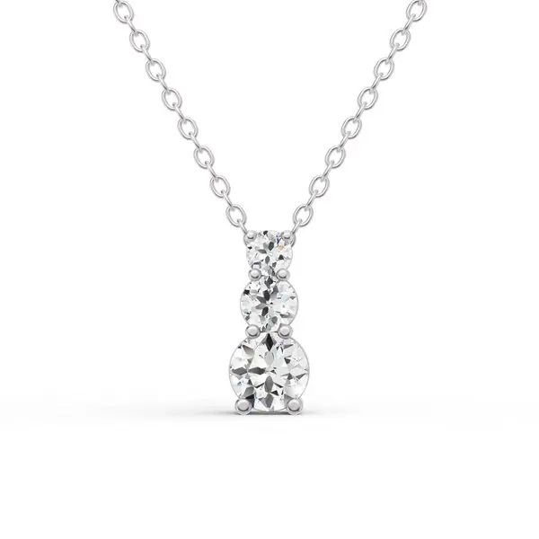 SEREIA OFFICIAL 14k Gold 0.25 Ct Round Lab Grown Diamond Three Stone Snow Hidden Bail Pendant White Gold - Silver
