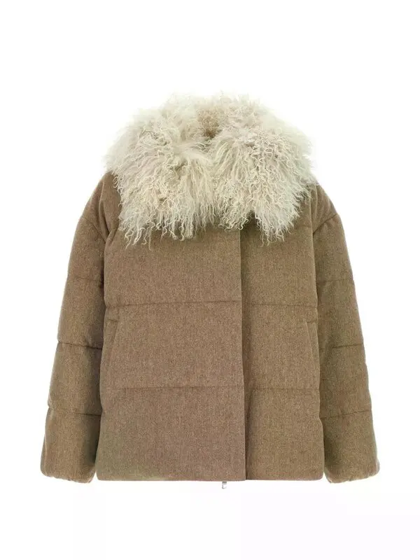 YVES SALOMON Quilted Fur-trim Single-breasted Coat