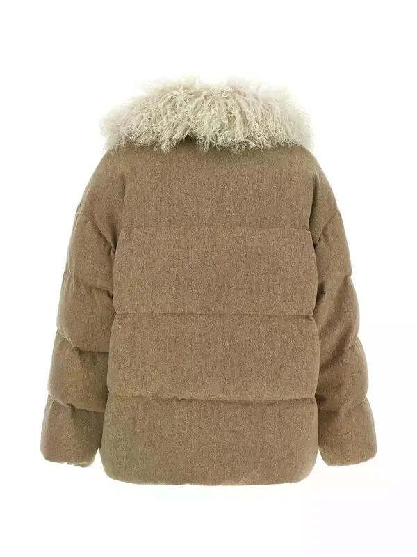 YVES SALOMON Quilted Fur-trim Single-breasted Coat