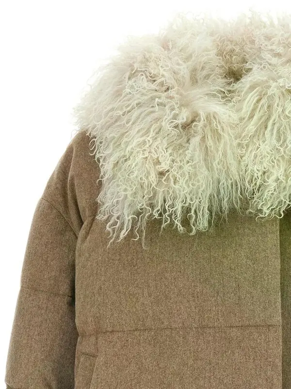 YVES SALOMON Quilted Fur-trim Single-breasted Coat