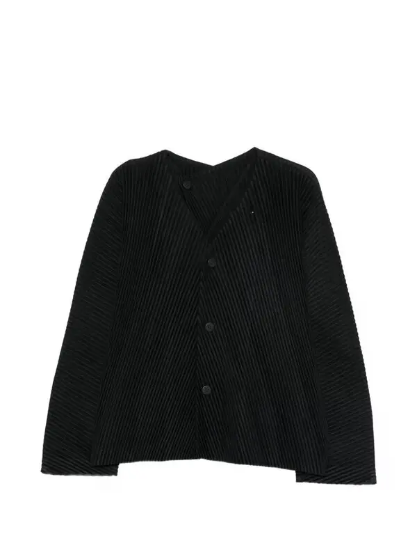 Issey Miyake Plissé-effect V-neck Shirt Jacket - Black