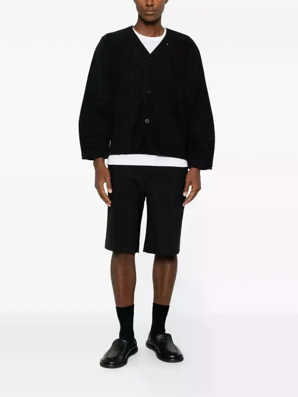 Issey Miyake Plissé-effect V-neck Shirt Jacket - Black