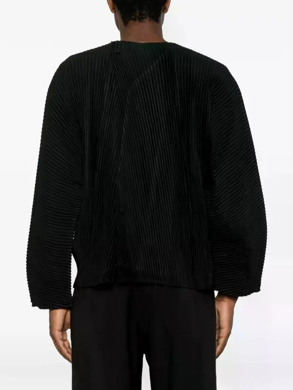Issey Miyake Plissé-effect V-neck Shirt Jacket - Black